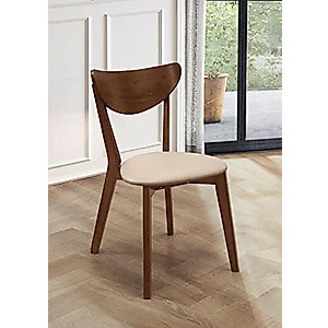 Coaster Furniture Kersey Mid Century Modern Upholstered Dining Chairs (Set of 2) Curved Back Tan Faux Leather Polyurethane Chestnut Brown 103062