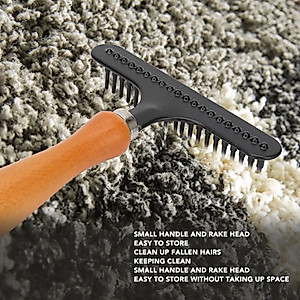 Carpet Rake, Handheld Carpet Rakes Cleaning Grooming Stainless Steel Hair Groomer Rug Rake for Beauty Salon Portable Shag Rug Rake Carpet Rake to Fluff Carpet Carpet Sweepers