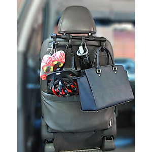 Maxsa 25524 Car Headrest Multi-Hanger 4 Hook Organizer for Bags and Car Storage, Black