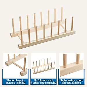 Qinlenyan 2Pcs Stained Glass Organizer Rack Bamboo Wooden Plate Dish Racks Space-saving Cabinet Organizer for Stained Glass Panel/Dish/Plate/Bowl/Cup/Pot Lid/Cutting Board 7Grid