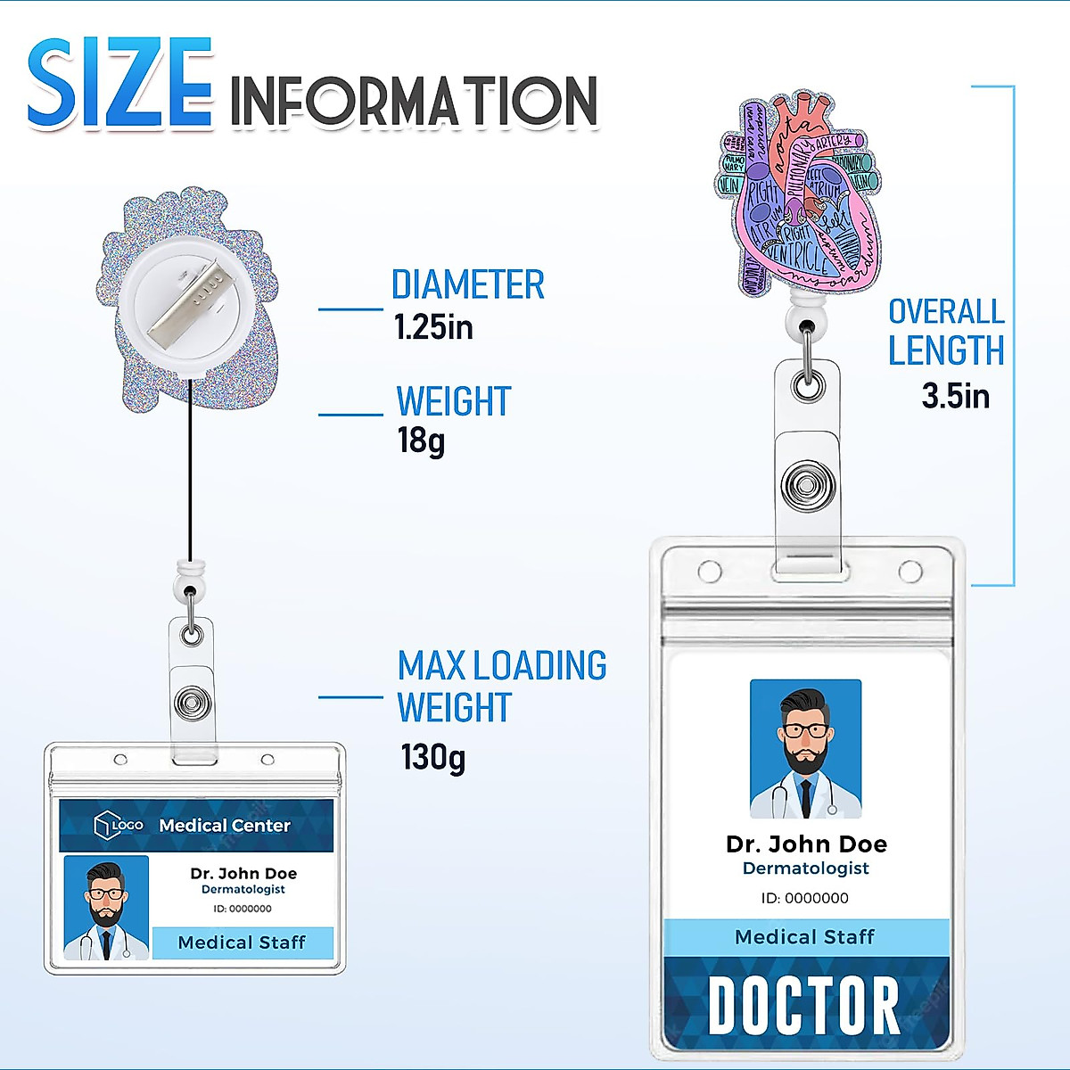 Cardiac Badge Reel Holder Retractable with ID Clip for Nurse Nursing Name Tag Card Heart Anatomy Nursing Student Doctor RN LPN Medical Assistant Work Office Alligator Clip Badge Accessories