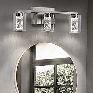SADENICEL Brushed Nickel Vanity Lights, 3-Light Bathroom Light Fixtures, Crystal LED Bathroom Lights Dimmable White/Neutral/Warm Light with Clear Glass Shade for Bathroom Bedroom Hallway Lighting