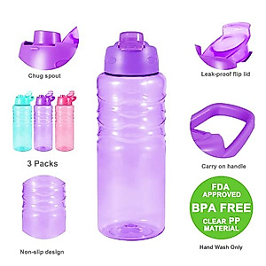 GILANO 32oz Large Water Bottle BPA-free Wide Mouth Chug Lid Leak Proof Drinking Bottle for Gym Outdoor Fitness Activities School Work Reusable Drinking Bottle Keeps Hydrate 3 Pack Pink/Purple/Green