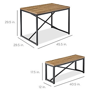 Best Choice Products 45.5in 3-Piece Bench Style Dining Furniture Set, 4-Person Space-Saving Dinette for Kitchen, Dining Room w/ 2 Benches, Table - Light Brown/Black