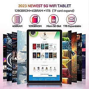 Tablet 10 Inch 128GB ROM +512GB Android Tablet 2.4G/5G WiFi Tablet Computer, 1920 * 1200 IPS Google Certificated Tablets, 8 Core, 13MP Camera, GPS, Gray (Include a Case)