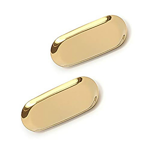 2 Pack 7.1in Stainless Steel Storage Tray, Premium Metal Organizer Plate to Hold Fruit, Tea, Cosmetics, Jewelry, Oval Stainless Steel Towel Tray for Vanity, Bathroom, Closets (Gold)