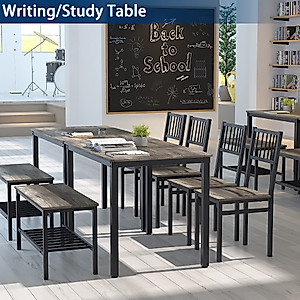 Teraves Dining Table Set for 4/Computer Desk,Kitchen Table with 2 Chairs and a Bench,Table and Chairs Dining Set 4 Picce Set for Dining Room (Black Oak+Black Frame,120CM)