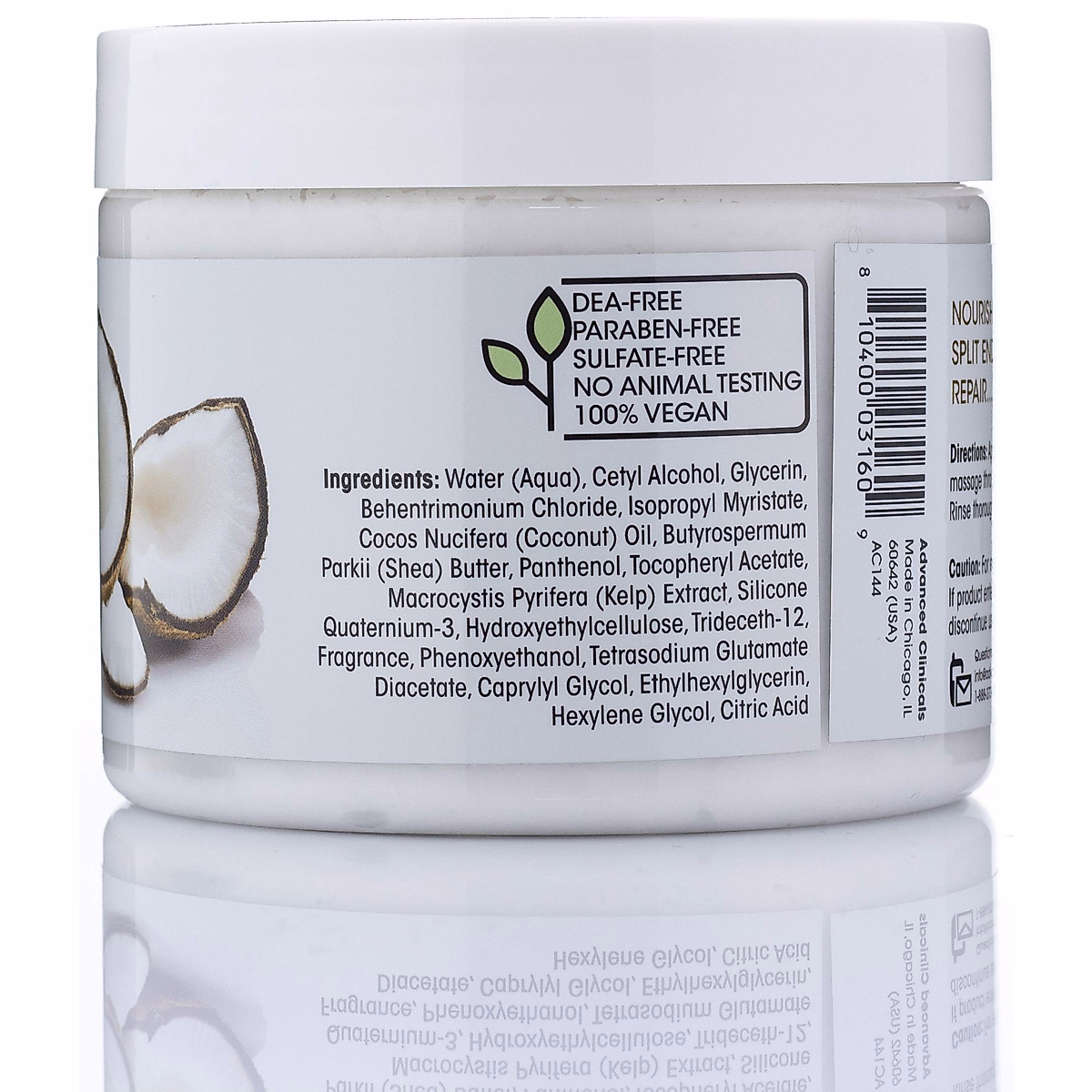 Advanced Clinicals Coconut Oil Hair Mask Treatment Deep Hydration Hair Repair Mask Conditioner To Strengthen Dry, Color-Treated, Weak Hair & Boost Hair Growth W/Shea Butter & Kelp, 12 Fl Oz