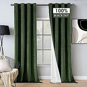 MIULEE 100% Blackout Velvet Curtains 84 Inches Long Olive Green Curtain Drapes for Luxury Bedroom Living Room Darkening Thermal Insulated Grommet Curtains for Light Blocking Set of 2