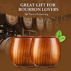 Bourbon Gifts for Men, Wooden Old Fashioned Drinking Glass for Whiskey Lovers, Christmas Anniversary Birthday Gifts for Men, Dad, or Brother, Great Whiskey Gifts for Men Who Have Everything(2 Packs)