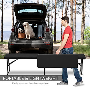 AJP Distributors 2 Pack 6 Foot Portable Plastic Folding Bench 6FT 72" Half Foldable Heavy Duty Seat w/Carry Handle - Indoor Outdoor Backyard Camping Picnic BBQ Party Wedding Dining Event Meeting Black