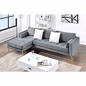 P PURLOVE Sectional Sofa Couch, L-Shape Upholstered Couch with Two Grey Pillows(Not Include White Pillows) for Living Room Home Furniture, Grey