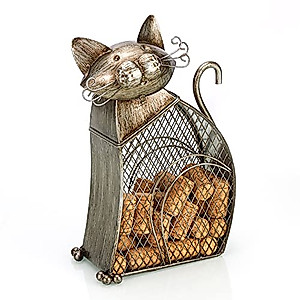 Yawill Cat Wine Cork Holder, 11.25" H Metal Adorable Cat Decorative Cork Holder and Cork Storage, Unique Gift for Cat Lovers and Wine Lovers, Holds About 50 Wine Corks