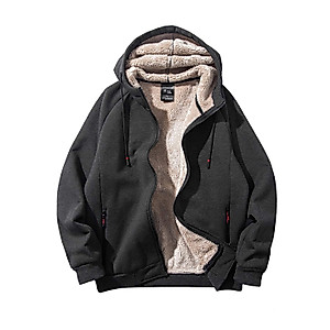 Gihuo Men's Winter Sherpa Lined Hoodie Zip Up Sweatshirt Heavyweight Warm Fleece Jacket with Pockets (Dark Grey, Large)