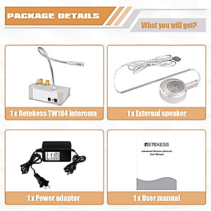 Retekess TW104 Two Way Intercom, Full Duplex Intercom System with Clear Sound, Intercom System for Dining Car, Indoor, Hospital