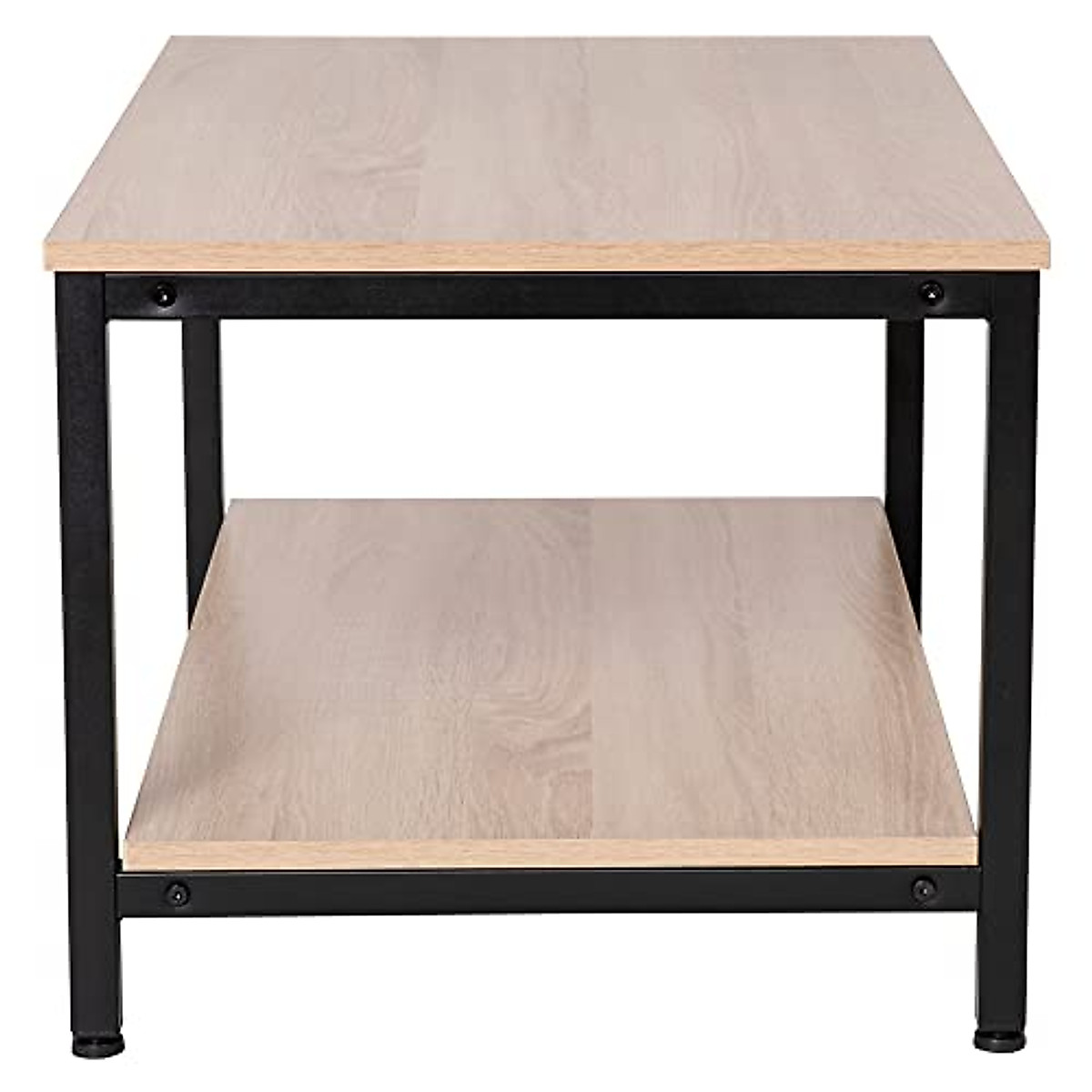 Flash Furniture Finley 2-Tier Rectangular Coffee Table - Modern Engineered Driftwood Finish Top - Black Steel Tube Frame - Lower Shelf