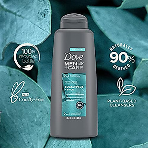DOVE MEN + CARE 2 in 1 Shampoo Conditioner Eucalyptus + Birch 3 Count For Healthy-Looking Hair Naturally Derived Plant Based Cleansers 20.4 oz