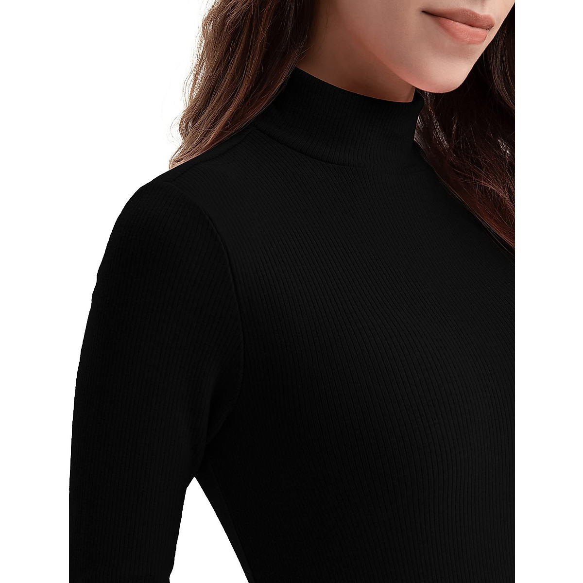Zengjo Mock Turtleneck Ribbed Shirt Women (Black,XL)