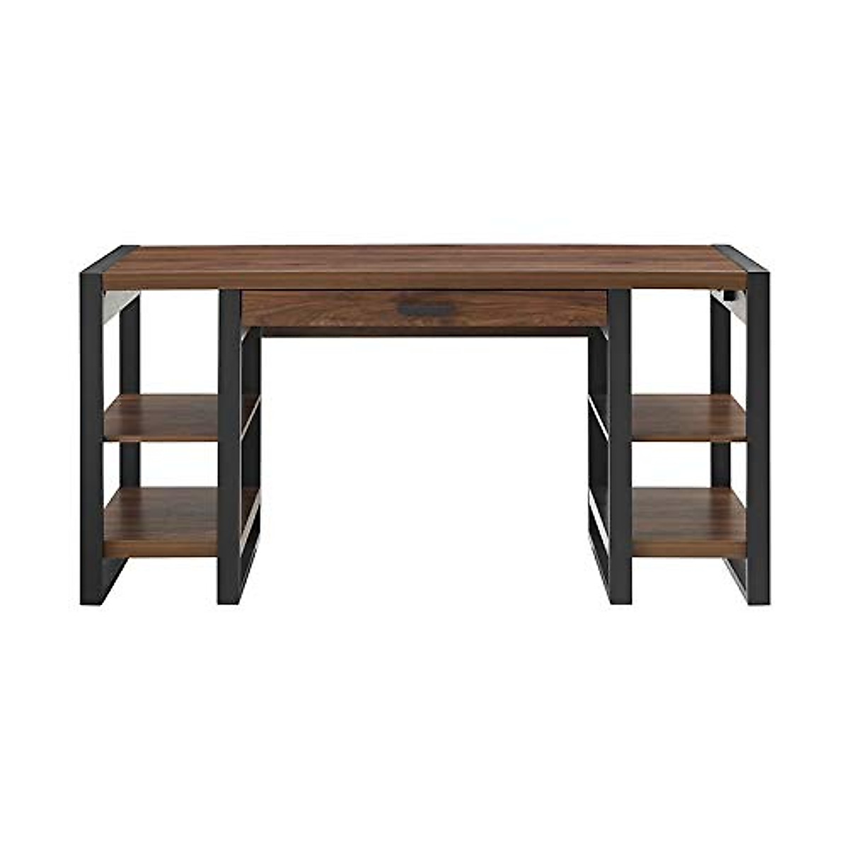 Walker Edison Industrial Wood Computer Writing Desk 4 Storage Shelves and Gaming Gamer Command Center Workstation Desk Home Office, 60 Inch, Dark Walnut