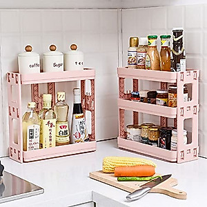 FIZZOQI 3-Layers Kitchen Storage Rack Shelve Plastic Assembled Sundries Food Shelf Dish Holder Bathroom Organizer Shelf Cosmetic Storage Shelf Desktop Balcony Storage