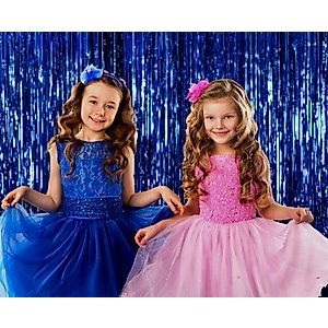 Royal Blue Foil Fringe Curtain 3 Ft x 8 Ft Pack of 2 Bridal and Baby Shower Mermaid Shark Sweet 16 Birthday Bachelorette Engagement Halloween Party Backdrop Decorations