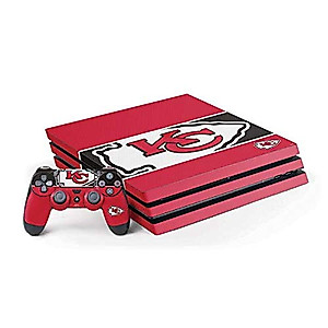 Skinit Decal Gaming Skin Compatible with PS4 Pro Console and Controller Bundle - Officially Licensed NFL Kansas City Chiefs Zone Block Design