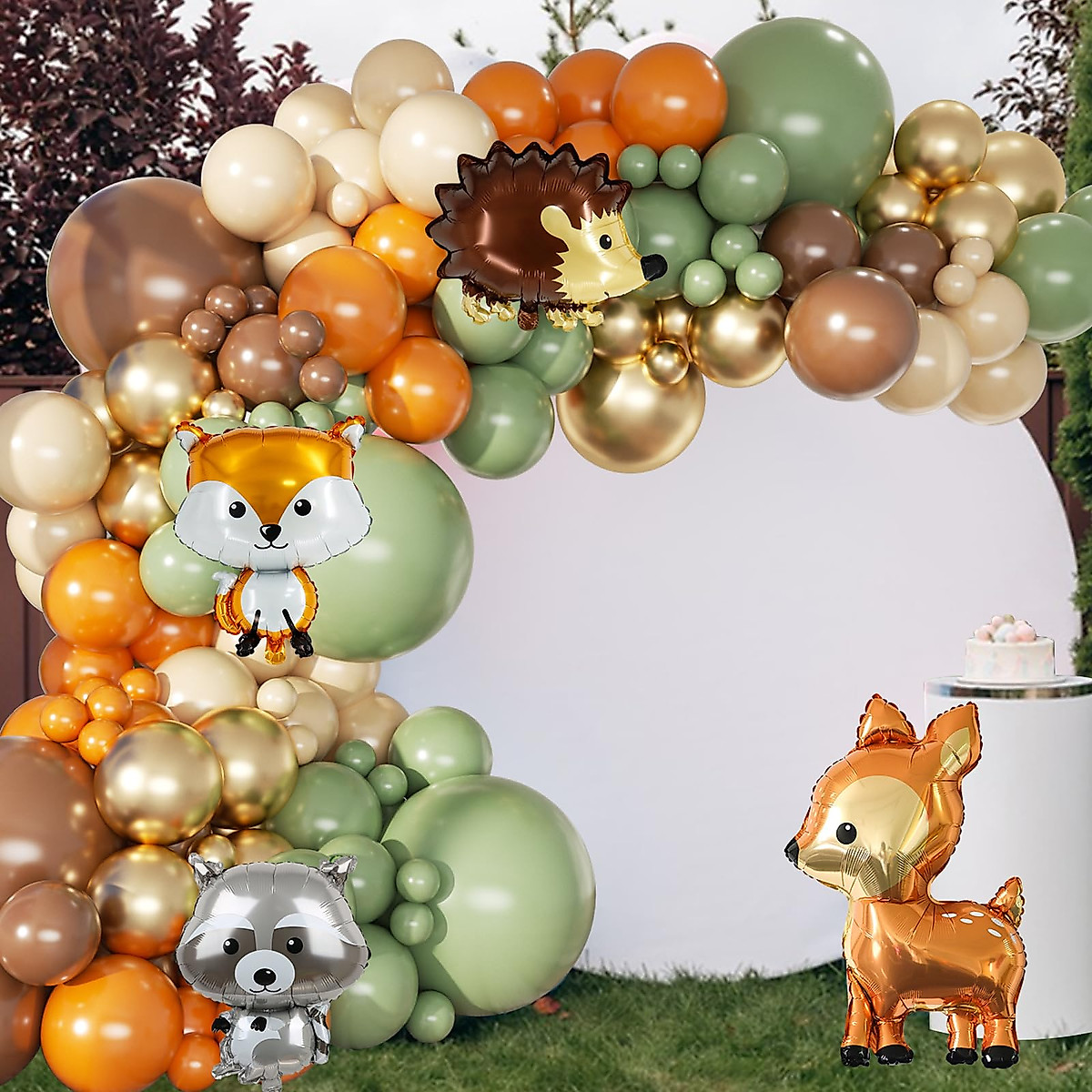 Woodland Animals Balloon Garland Arch Kit, 148pcs Woodland Themed Sage Green Brown Balloons Forest Animal Baby Shower Neutral Gender Reveal Party Supplies Oh Baby Jungle Decorations