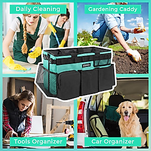 SCAVATA Wearable Cleaning Caddy Bag, Cleaning Caddy Supplies Organizer with Handle & Shoulder Straps for Housekeepers, Under Sink & Car Cleaning Tool Organizers with 4 Foldable Divider (Lake Blue)