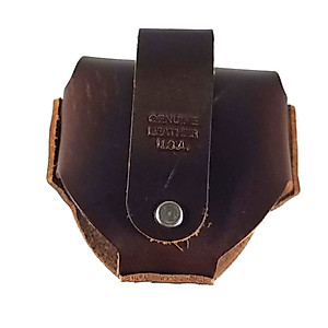 A Don't Tread On Me Concho mounted on Genuine Brown Leather Snuff Can Holder with Snap Closure