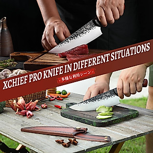 XCHIEF PRO 7" Chef Knife - Butcher Knife for Meat, Japanese High Carbon Meat Cleaver Knife, Hand Forged Meat Cutting Knife, Ultra Sharp Kitchen Knife for Home, Camping BBQ Cooking Knife