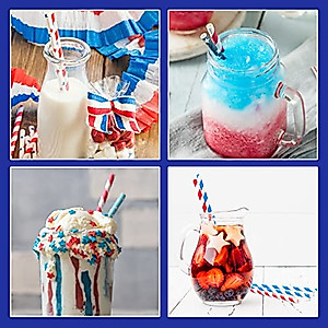 Cieovo 180 Pcs Independence Day Paper Straw - 4th of July Mixed Star Stripe Drinking Straw for Memorial Patriotic Day Party Celebration Supply