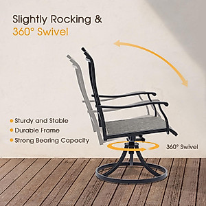 VICLLAX 3 Pieces Small Patio Dining Set, Patio Furniture with 2 Patio Swivel Dining Chairs and Black Patio Dining Table