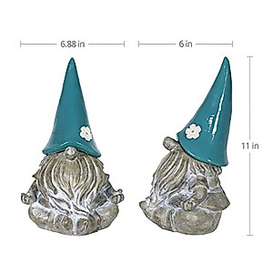 Exhart Garden Sculpture, Meditating Yoga Solar Garden Gnome Statue, LED Flower Hat, Outdoor Garden Decoration, 7 x 11.5 Inch, Teal