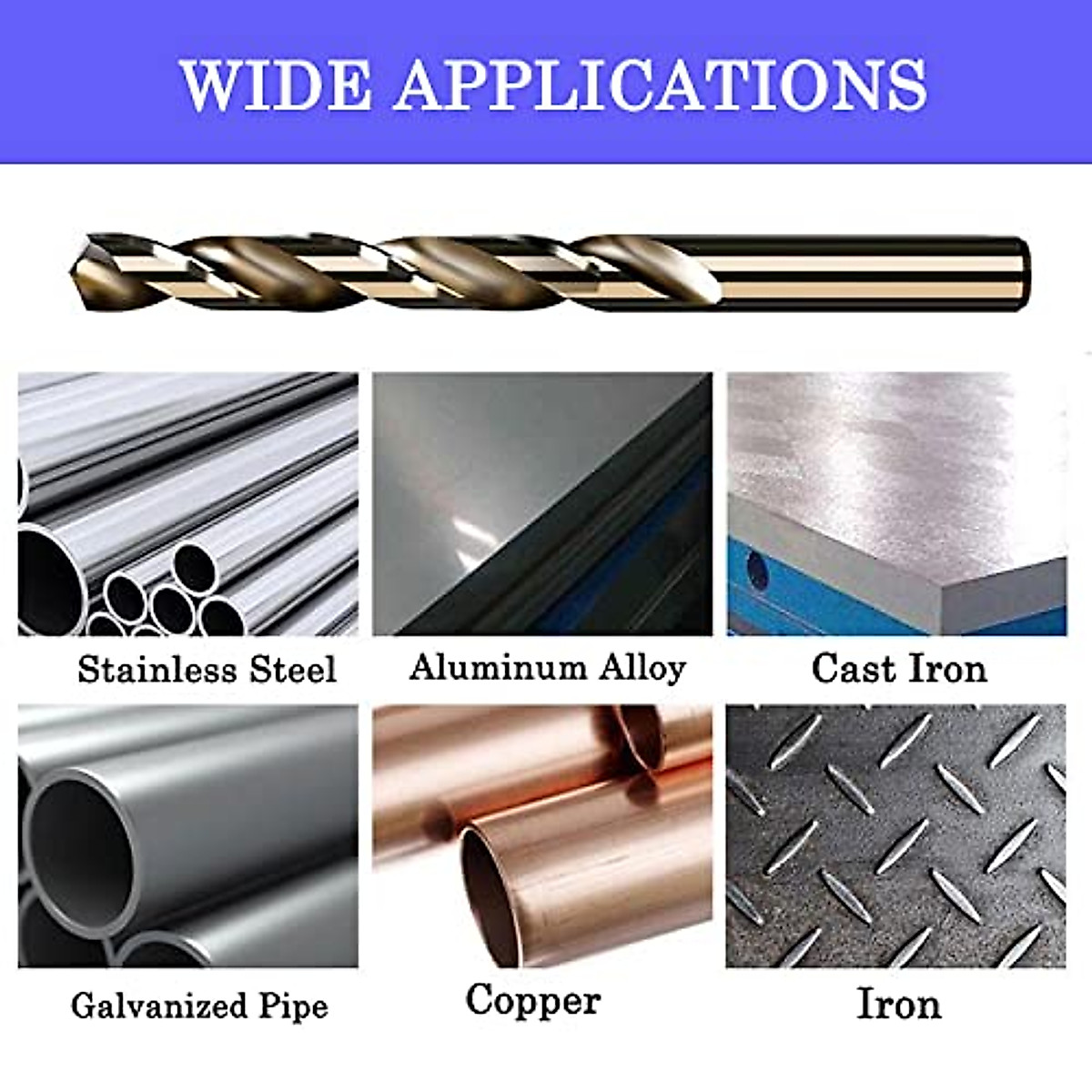 Cobalt Drill Bits, M35 HSS Metal Jobber Length Twist Drill Bit Set, Suitable for Drilling in Hard Metal, Stainless Steel, Cast Iron (1/4 in (10pcs))