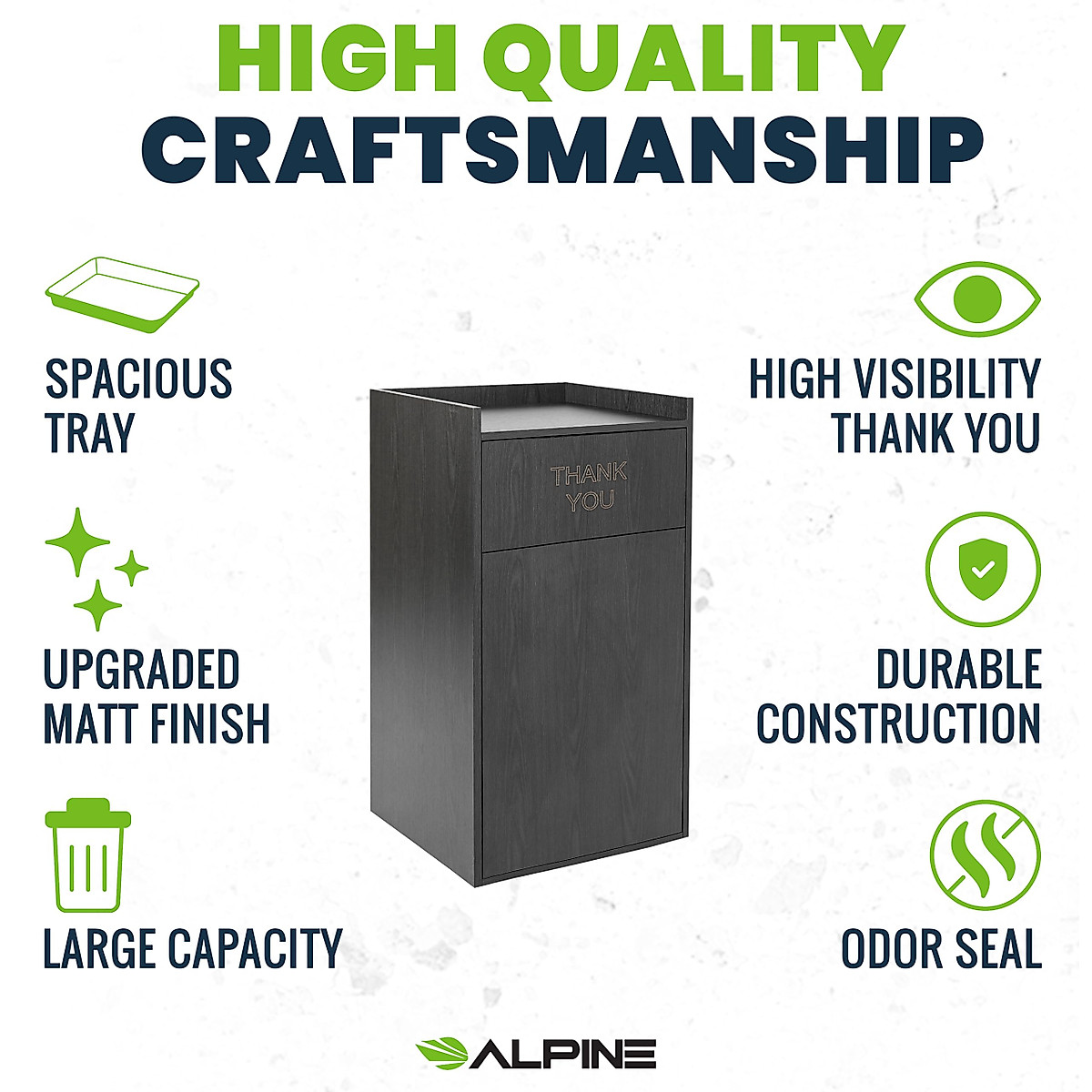 Alpine Restaurant Trash Can Cabinet - Commercial Trash Can 40 Gallon, Garbage Receptacle Indoor with Tray Holder for Restaurants, Cafeterias (Espresso Black)