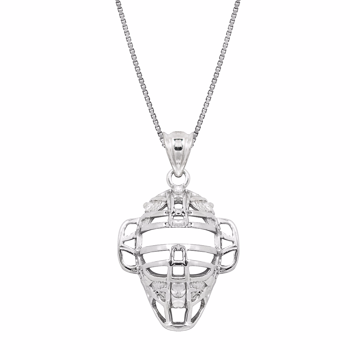 Honolulu Jewelry Company Sterling Silver Baseball Catcher Mask Sports Necklace Pendant with 18" Box Chain