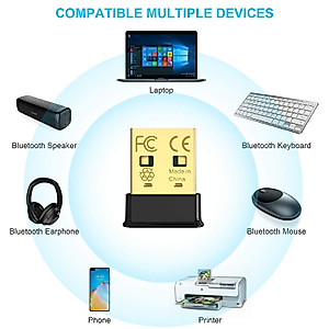 1Mii Bluetooth Adapter for PC, USB Bluetooth Dongle Adapter 5.0 + EDR, for Windows10/8/7 Desktop Laptop to Bluetooth Keyboard, Mouse, Printer, Headphones, Speakers