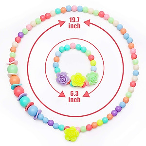BigOtters Little Girls Necklace Bracelet, 3 Sets Lovely Colorful Beads Toddler Necklaces for Girls, Play Jewelry for Toddlers 2-4