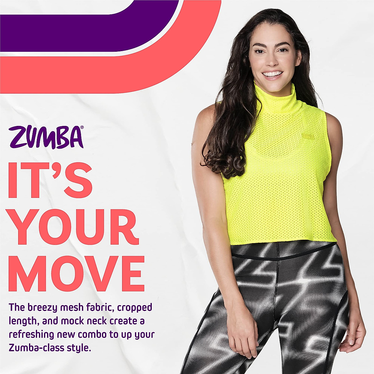 ZUMBA Women's Energy Sleeveless Crop Top, Large, Caution