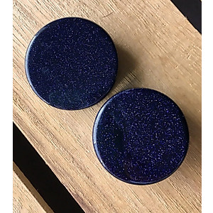 Lobal Domination PAIR of Blue Midnight Goldstone Stone Plugs Sandstone Gauges - up to 38mm available! (1&1/2" (38mm))
