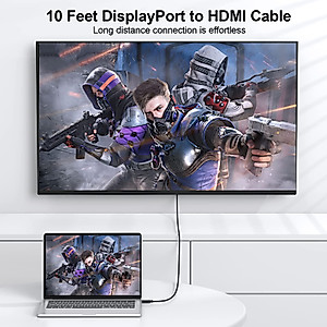 DisplayPort to HDMI Cable 10 feet 2-Pack, Display Port DP to HDMI HDTV Cord Adapter Male to Male for Audio &Video