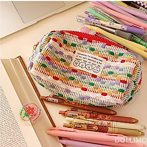 JHTPSLR Wool Knitting Pencil Pouch Colorful Knitting Wool Pencil Case Aesthetic Pencil Pouch Zipper Pen Bag Storage Bag Make Up Bag Stationery Organizer Bag for Office Travel (Multi)
