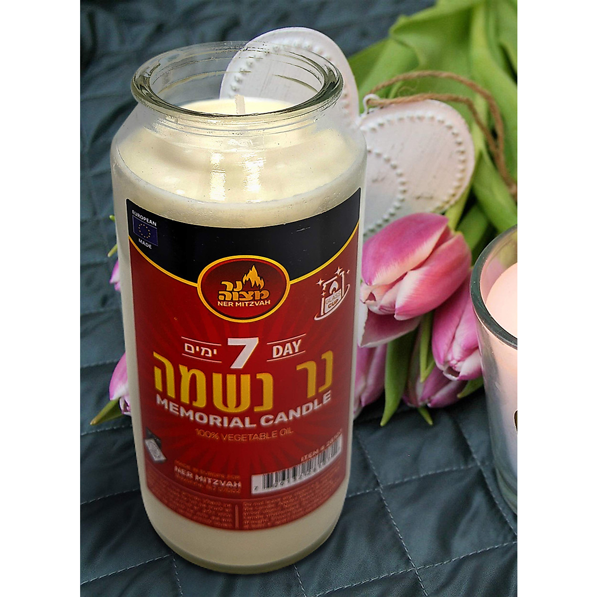 Ner Mitzvah 7 Day Yahrzeit Candle - 3 Pack Kosher White Yahrzeit Memorial Candles - Yom Kippur and Holiday Candle in Glass Jar - 100% Vegetable Oil Wax Prayer Candle