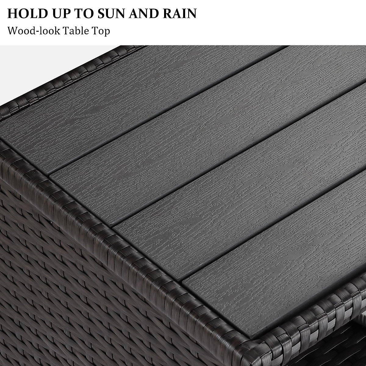 GOOGIC Outdoor Wicker Storage Cabinet - Patio Bar Table with Wheel,Outdoor Buffet Cabinet Movable,Garden Weather-Proof Bar Table/Cart for Indoor&Outdoor (Dark Brown)