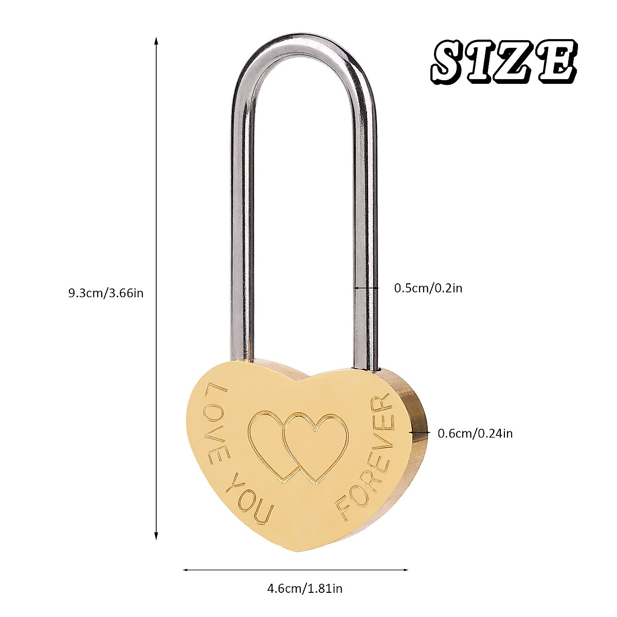 VeYocilk Love Lock Single Heart Padlock: 3.5" 50mm Engraved Love-You-Forever Wish Lock Without Key Everlasting Love for Lovers Wedding, Valentines, Anniversary, Travel, Valentines Day(NO Key)