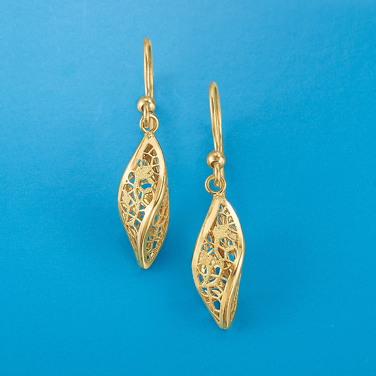 Ross-Simons Italian 14kt Yellow Gold Twisted Lace Drop Earrings
