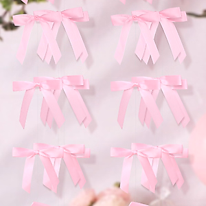 Pink Satin Ribbon Bow Hanging Garland, Bow Party Hanging Decortions, Girls Bow Birthday Baby Shower Decorations, Coquette Birthday Decorations, Tying The Knot Bridal Shower Bachelorette Party Decor