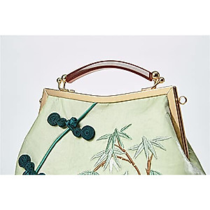 Women Chinese Classical Bamboo Embroidery Purse Vintage Embroidery Clutch Handag with Tassel and Pendant