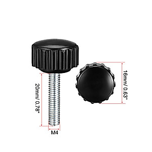 uxcell 6pcs Knurled Clamping Knobs M4 x 20mm Metric Zinc Plated Carbon Steel Male Thread Thumb Screw on Type 16mm Plastic Round Head Threaded Hand Bolt Stud Knobs Black
