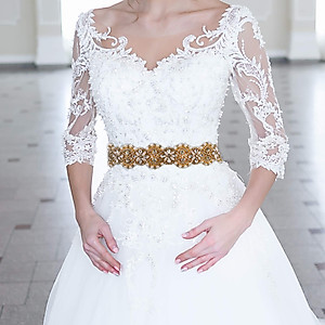 yanstar Wedding Bridal Belts In Gold Rhinestone Crystal Pearl With Ivory Sash For Wedding Dress Prom Gown-17.7In1.6